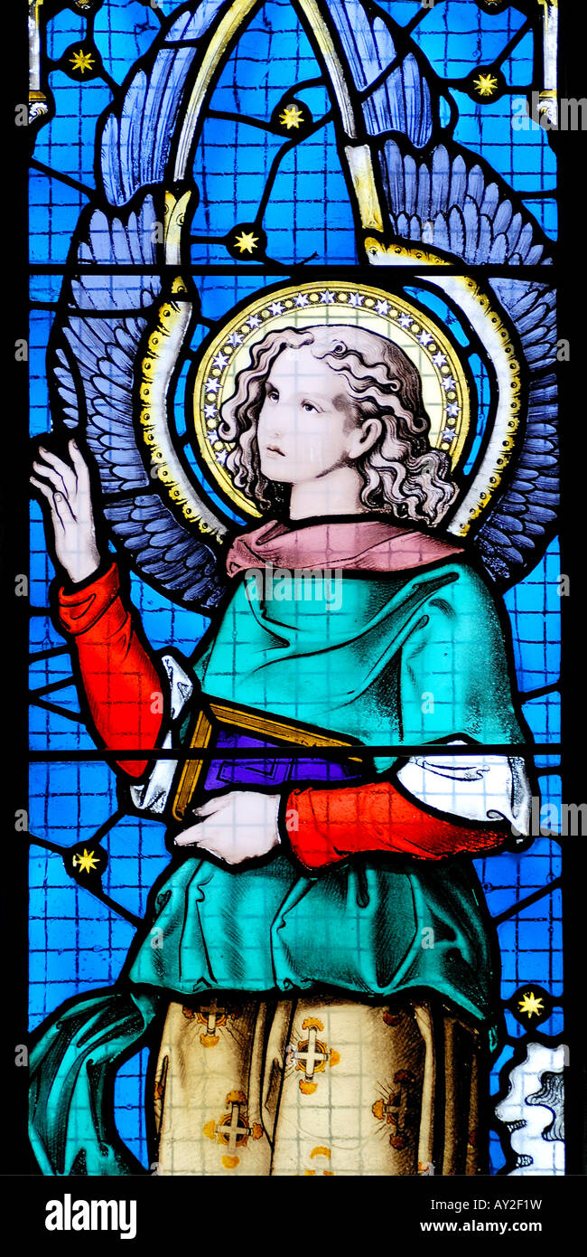 Stained glass window in St James Church in Christow Devon Stock Photo ...