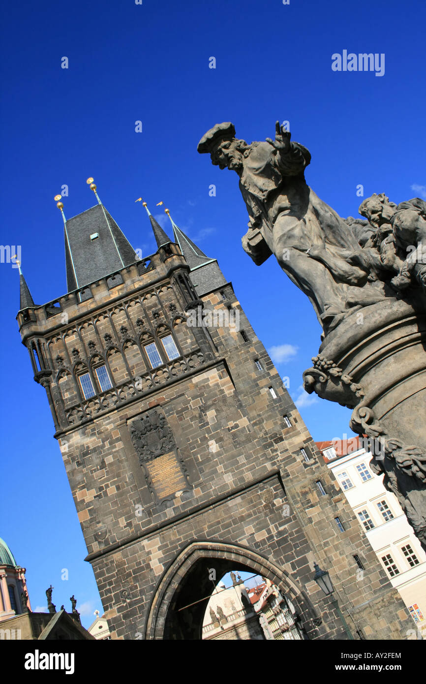Prague cityscape: the elements of Karlov bridge (Prague, Czech Republic ...
