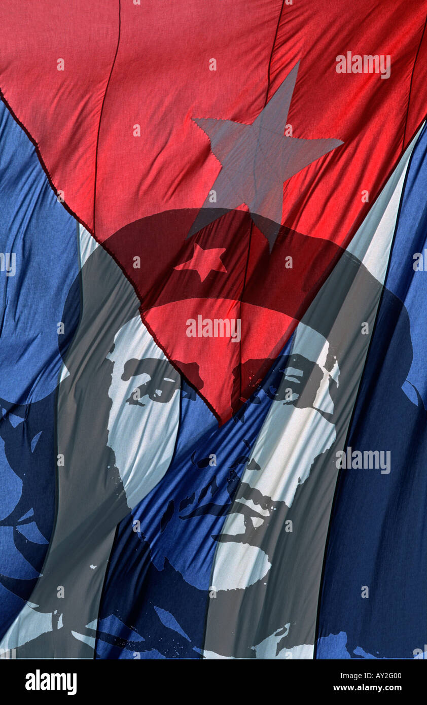 Colourful red white and blue detail of the Cuban national flag with Che ...