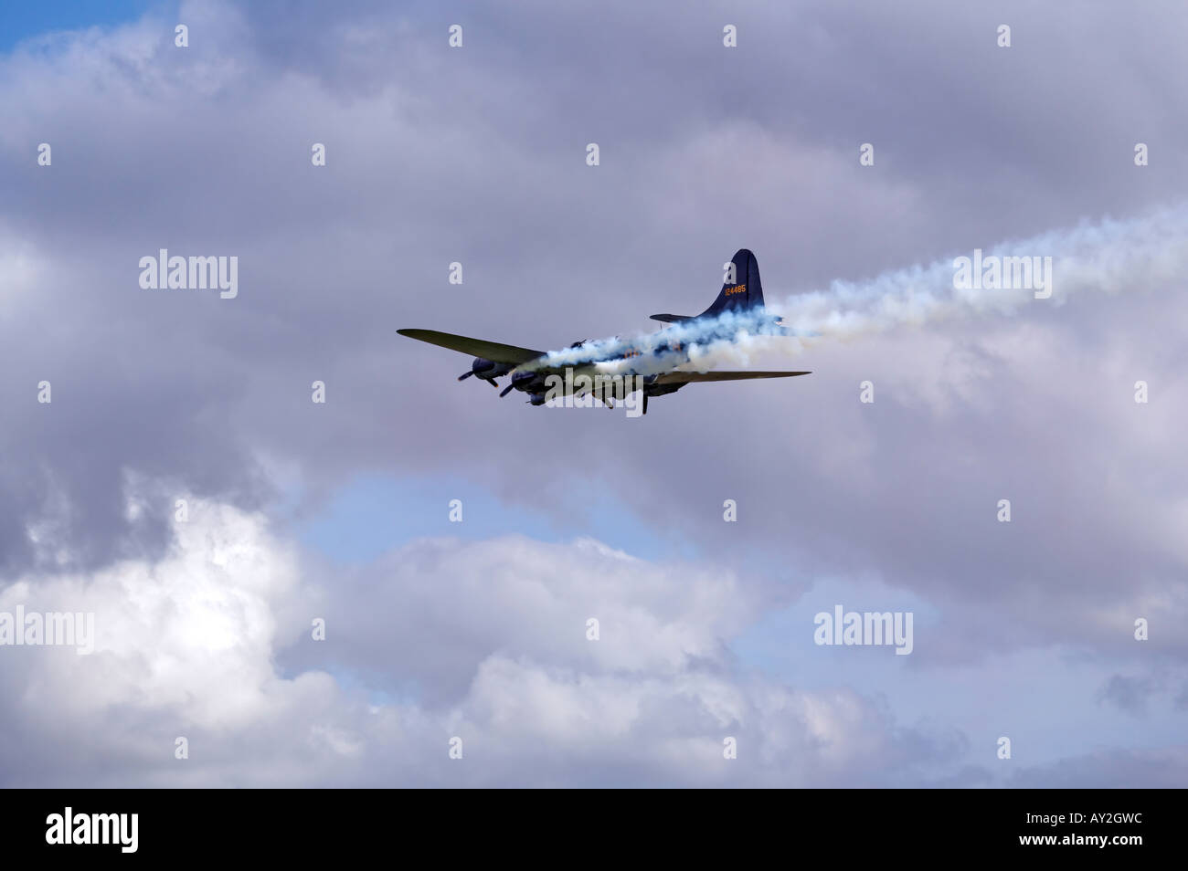 B17 Flying fortress Sally B with smoke trails to simulate an engine on ...
