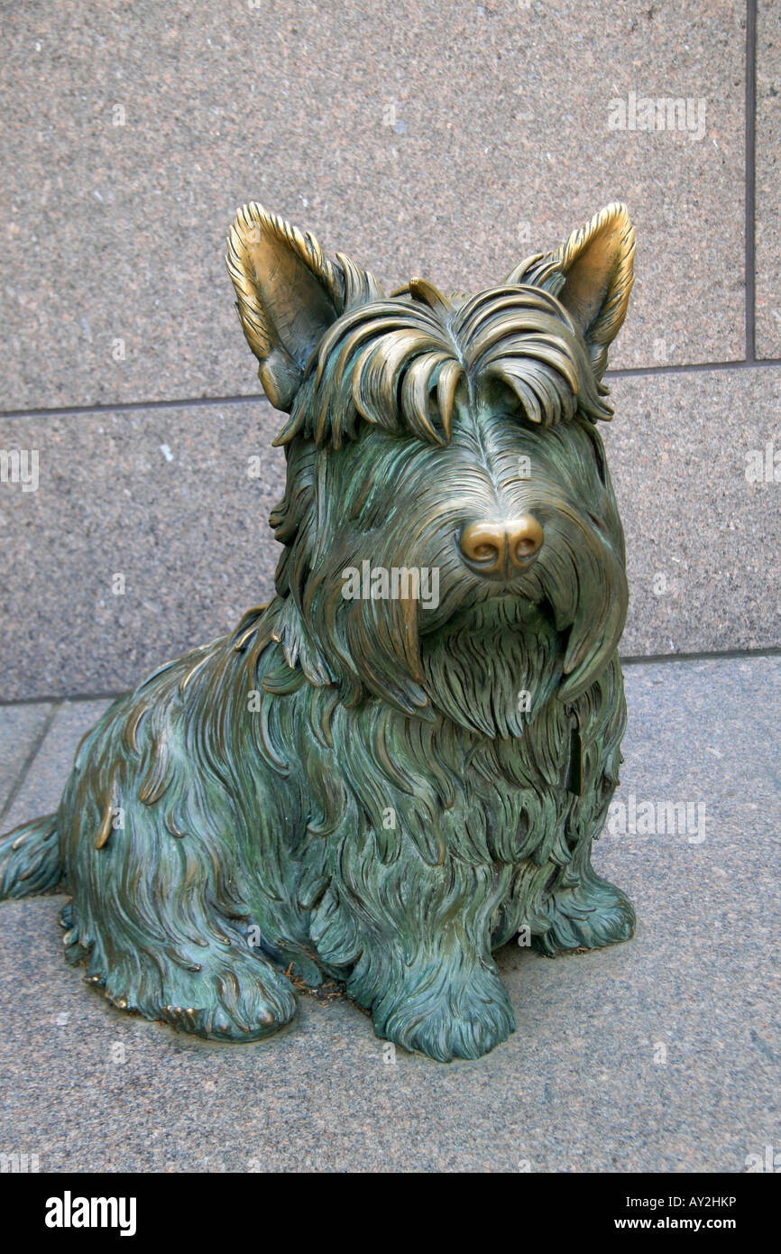 A close up view of the sculpture of Fala, Franklin D Roosevelt's dog ...