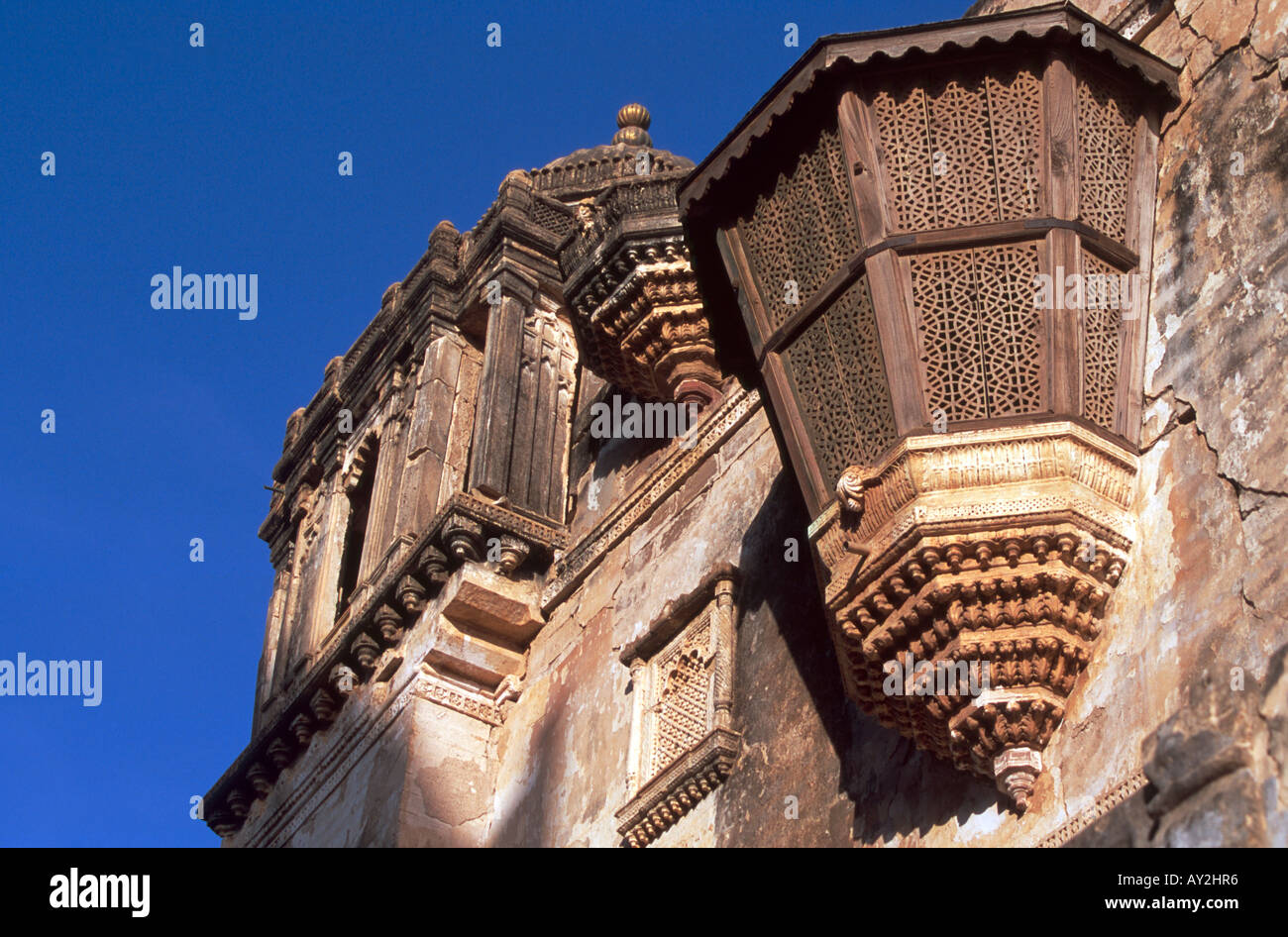 Windows on the Aina Mahal, old palace, in Bhuj, Gujarat, India Stock ...