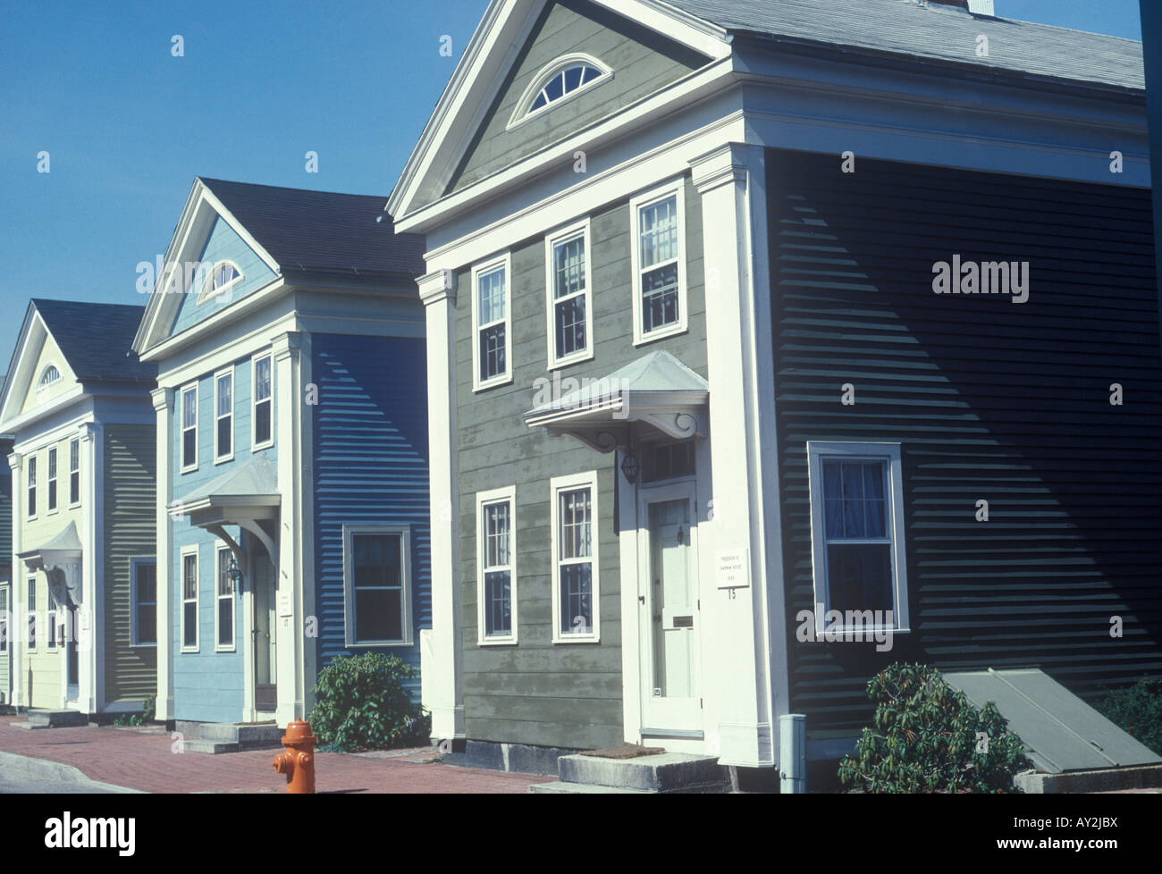 Row of Greek Revival style urban row houses in New London Connecticut ...
