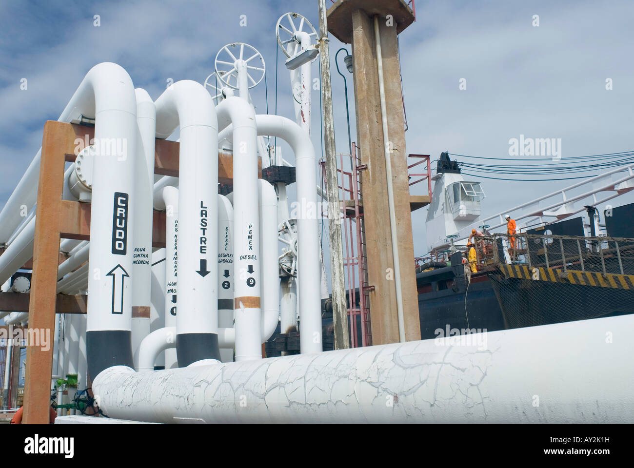 An system of ducts carries refined hydrocarbons to tankers and also ...