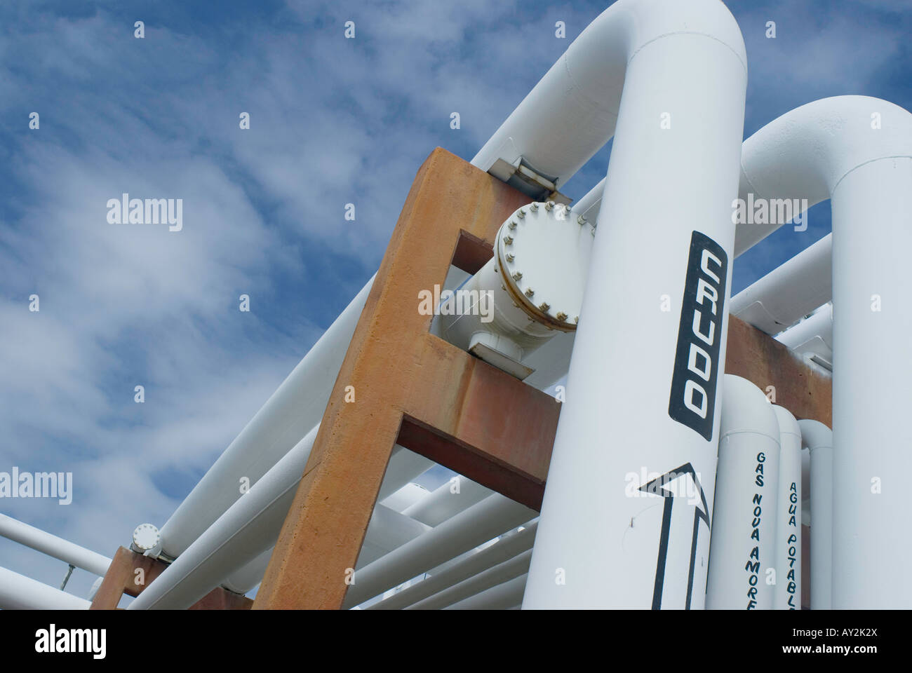 An system of ducts carries refined hydrocarbons to tankers and also ...