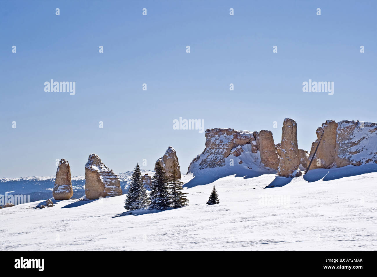 Granite rocks in the winter in the Big Horn Mountains of Wyoming Stock ...