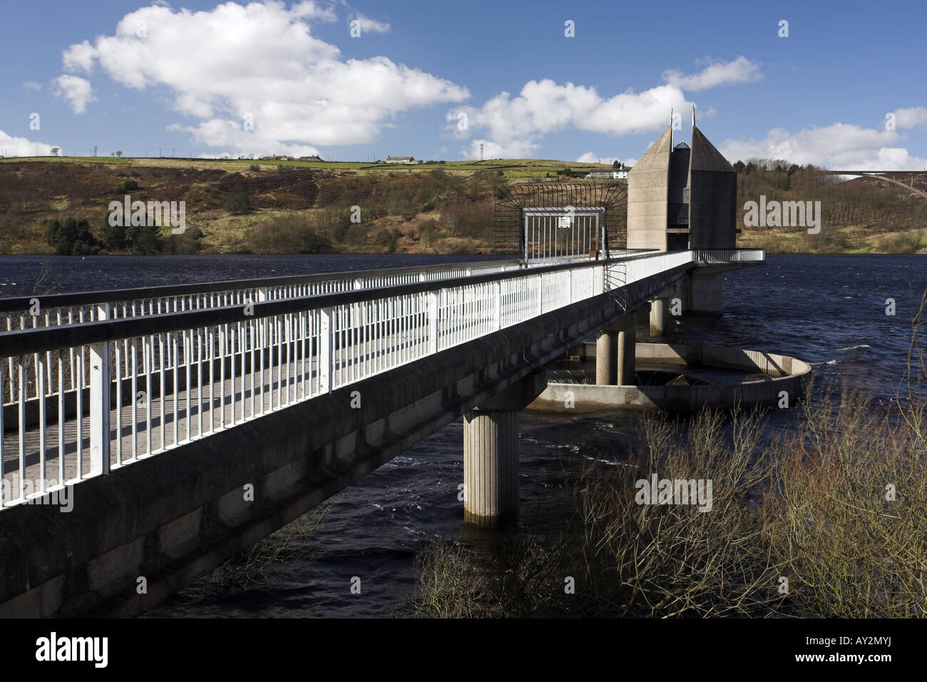 The Valve tower at Scammonden Dam one of The Pennine Reservoirs near ...