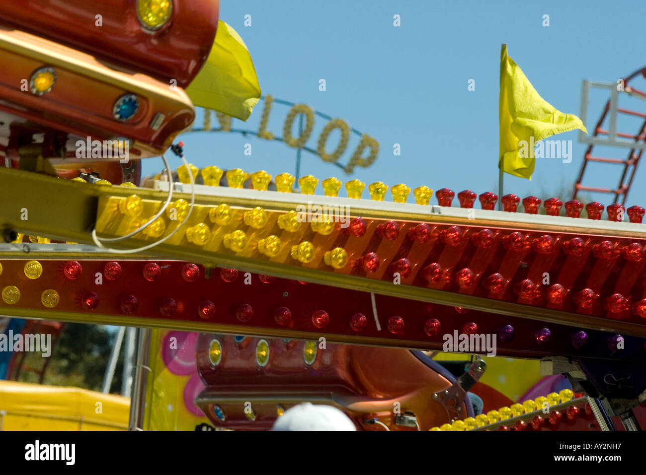 Crowds enjoying funfair rides in the sunshine, Royal Agricultural Show ...