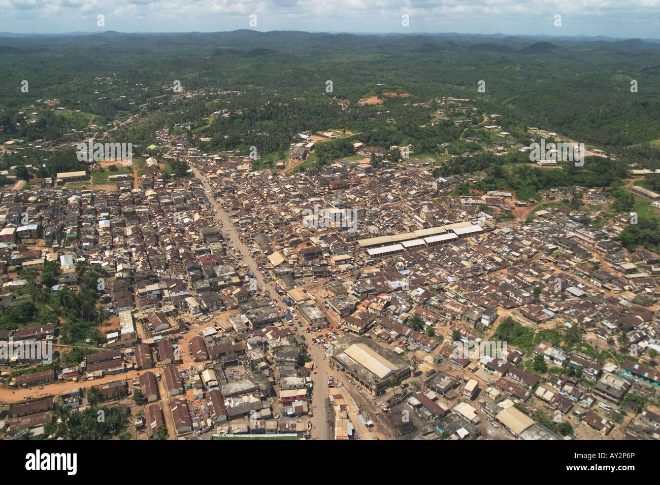Aerial view of central Prestea township, Ghana, West Africa Stock Photo ...