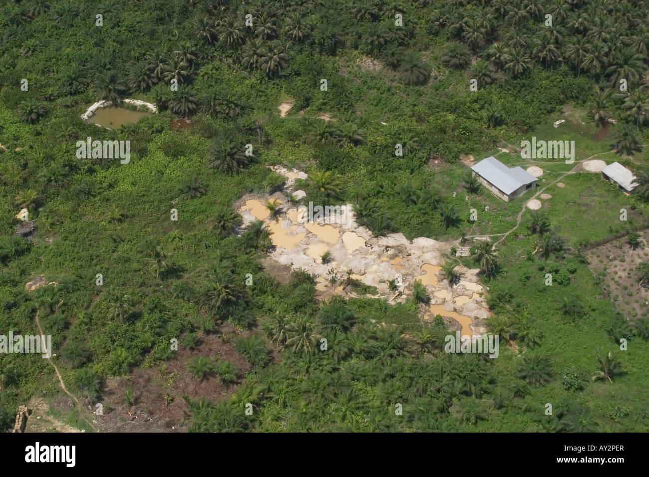Aerial of overall environmental damage and tailings pollution caused by ...