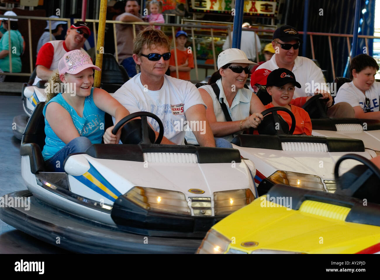 People enjoying bumper car rides at the Royal Agricultural Show, Perth ...