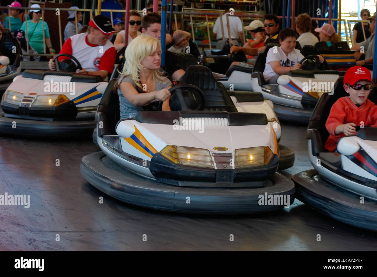 People enjoying bumper car rides at the Royal Agricultural Show, Perth ...