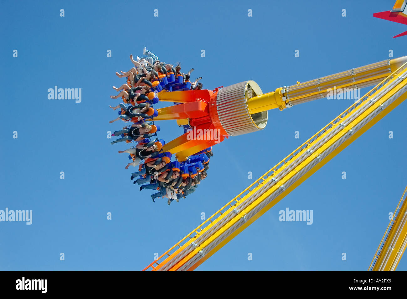 Crowds enjoying funfair rides in the sunshine, Royal Agricultural Show ...