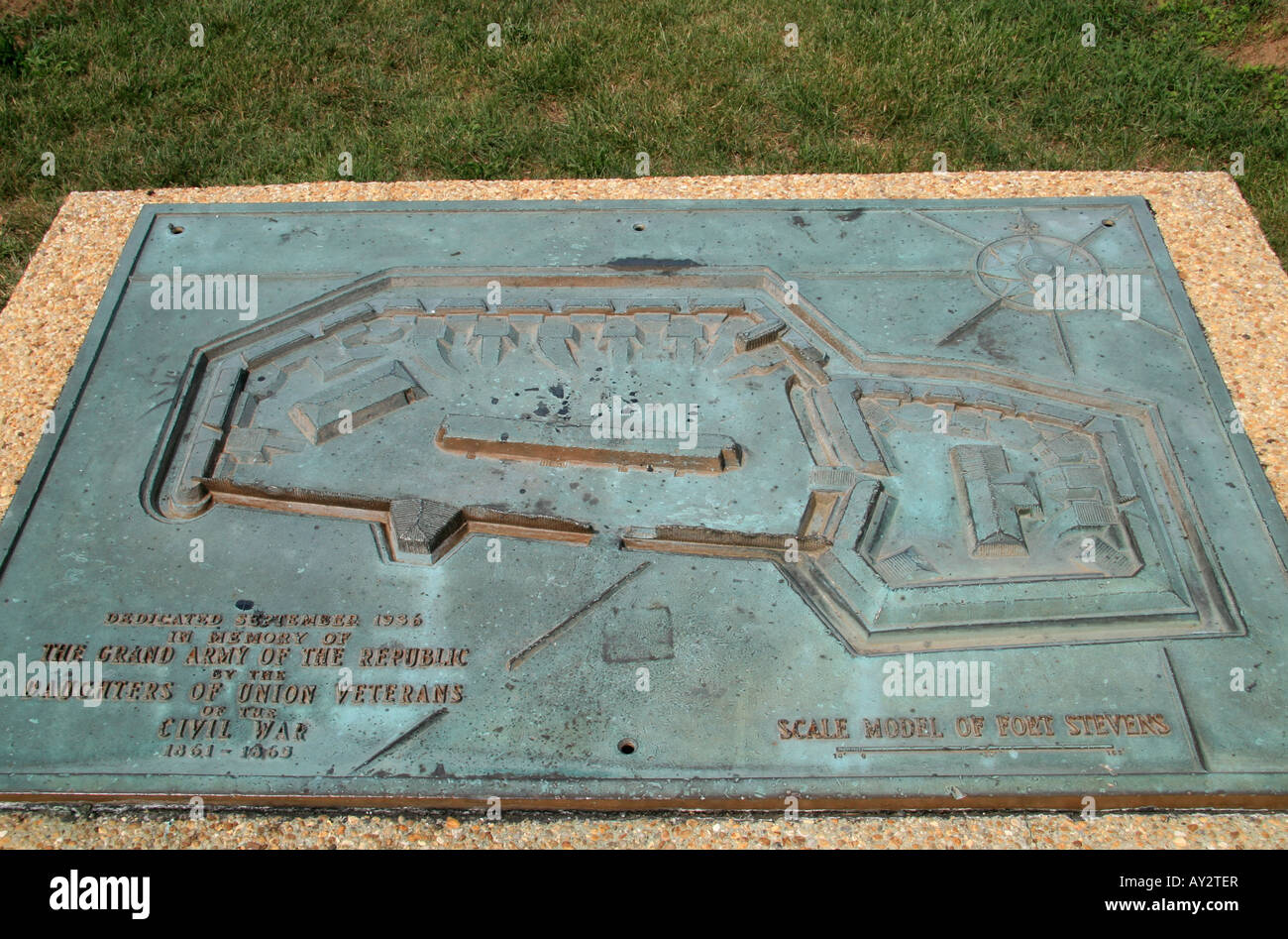 A memorial plaque showing the layout of the American Civil War position ...