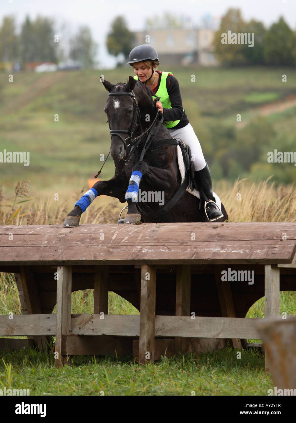 Rider and horse fall at jump International Horse Trials Moscow Russia ...