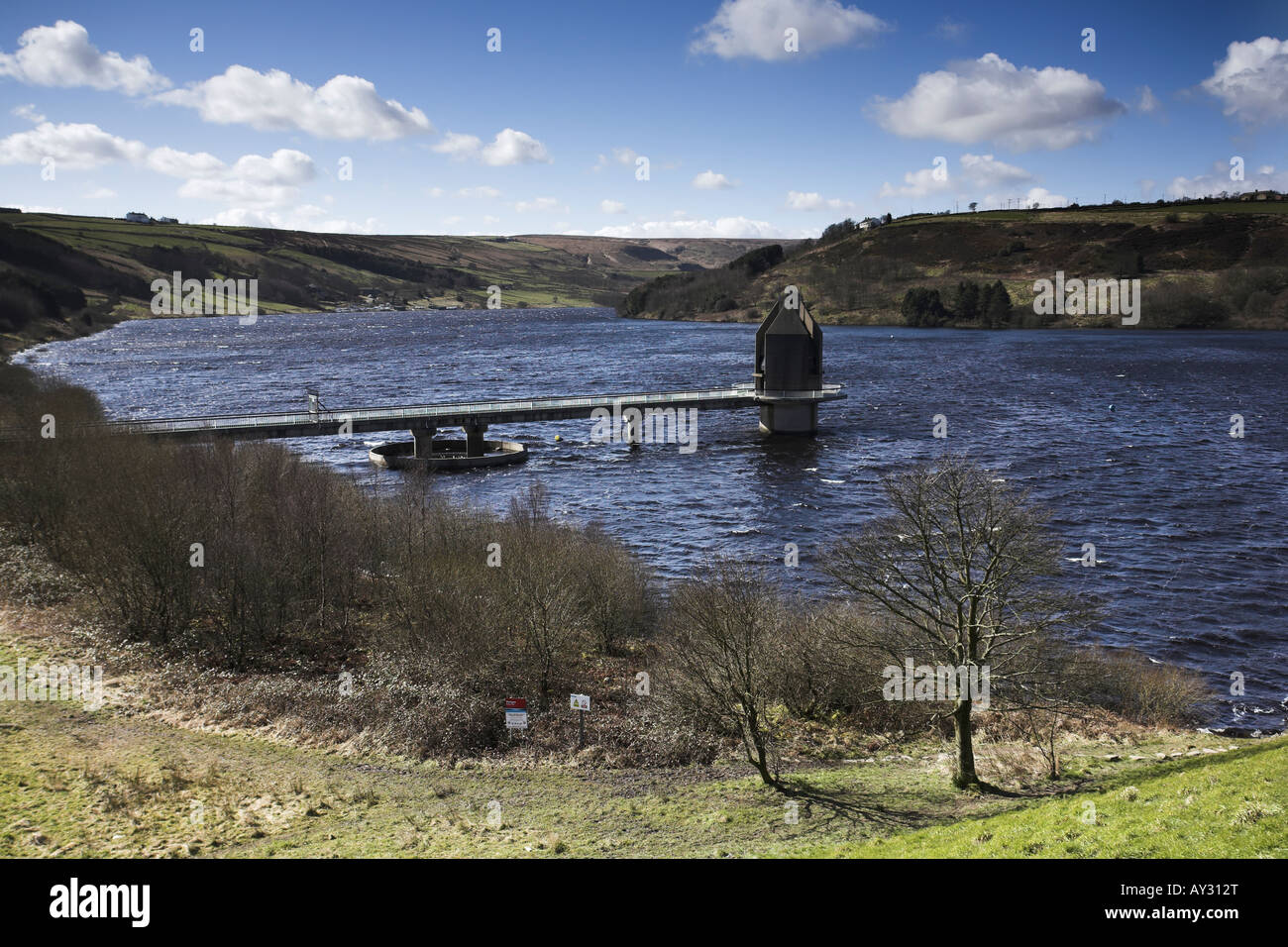 The Valve tower at Scammonden Dam one of The Pennine Reservoirs near ...