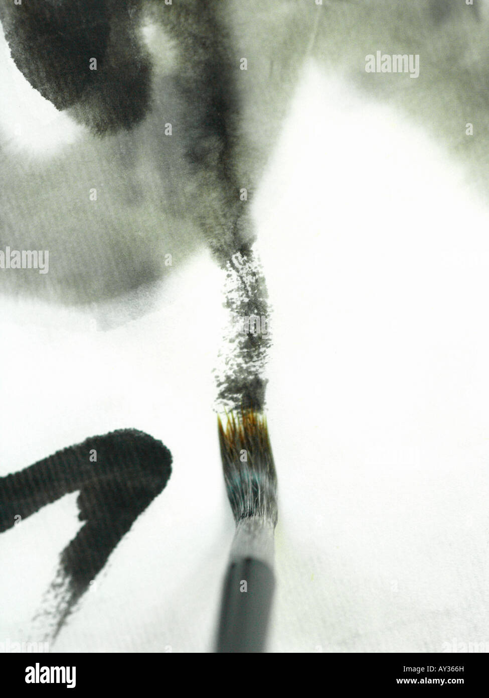 Close-up of a ink brush drawing a single line Stock Photo - Alamy
