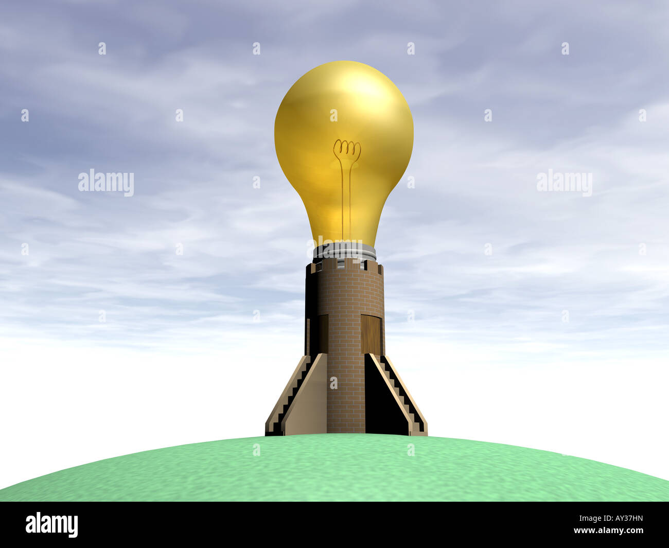 Low angle view of a light bulb on top of a tower Stock Photo - Alamy