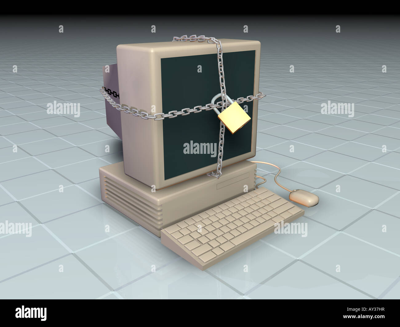 Close-up of a desktop pc bound by a chain Stock Photo - Alamy