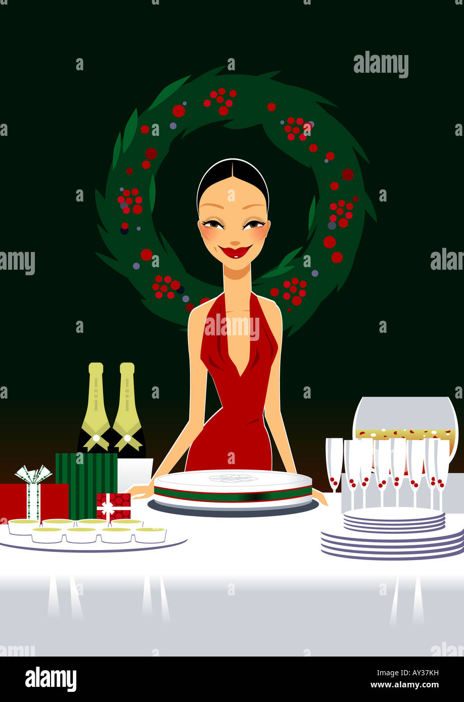 Woman standing at the table Stock Photo - Alamy