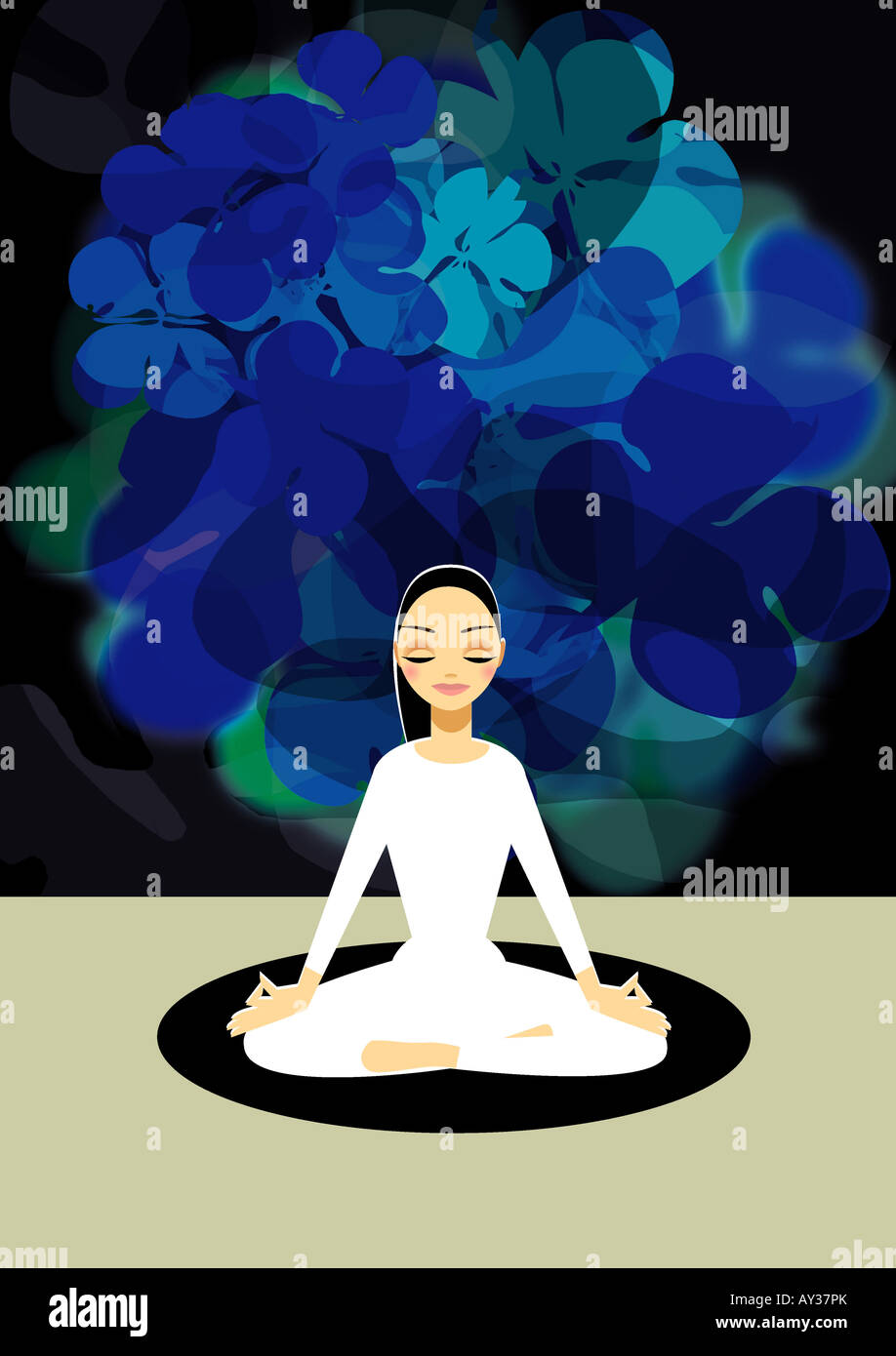 Woman sitting in a lotus position Stock Photo - Alamy