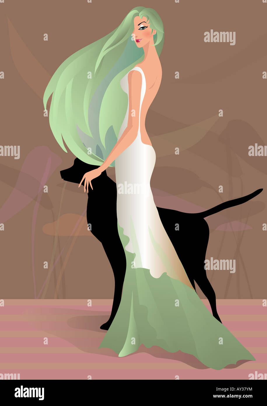 Beautiful woman standing with her dog Stock Photo - Alamy