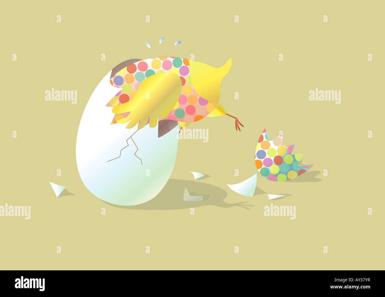 Colorful baby bird dropping his eggshell Stock Photo - Alamy