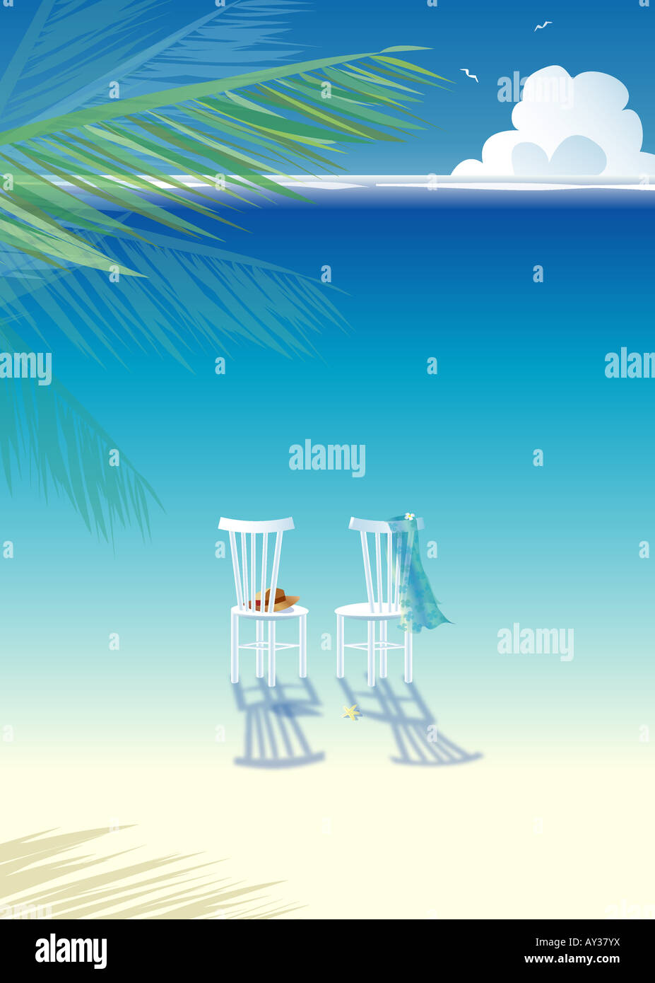 High angle view of two chairs on the beach Stock Photo - Alamy