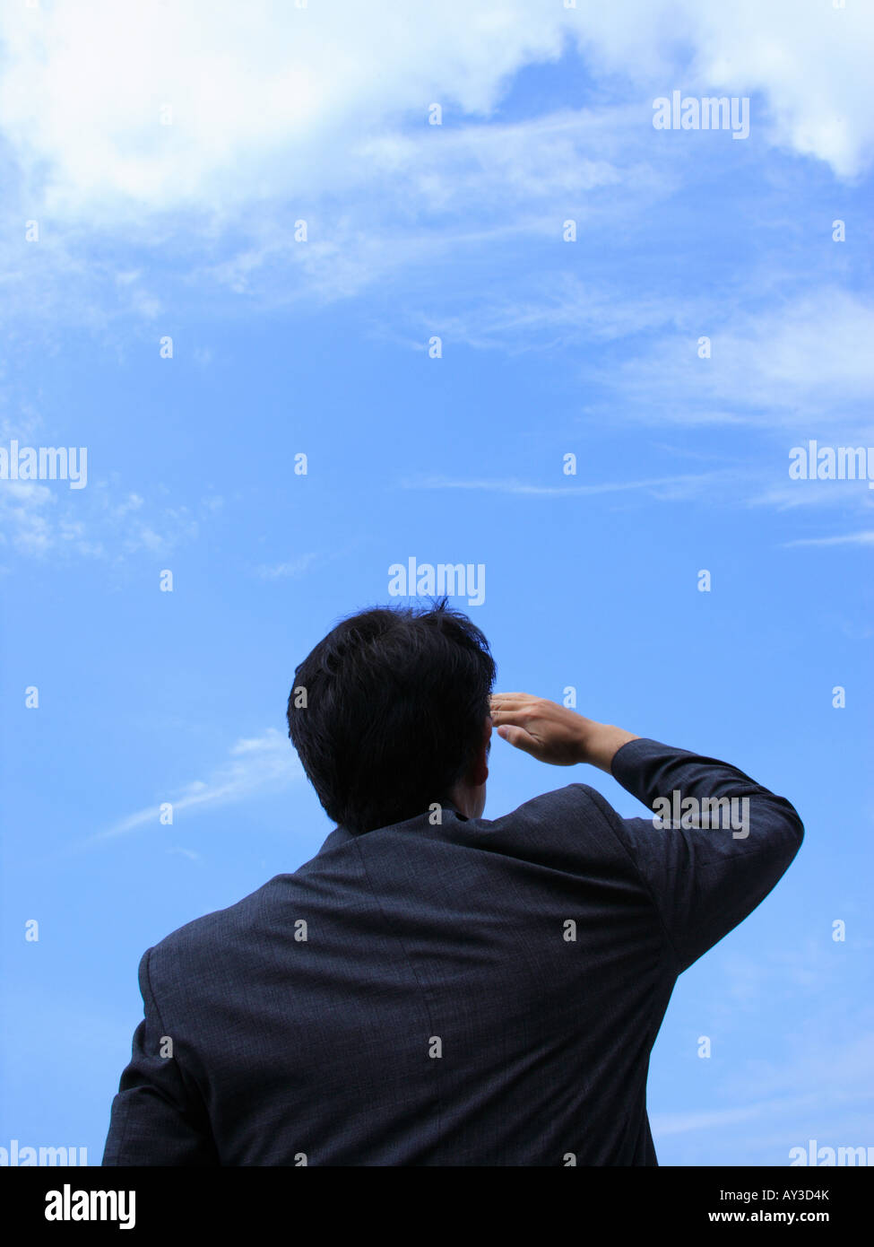 Rear view of a businessman looking in the sky Stock Photo - Alamy