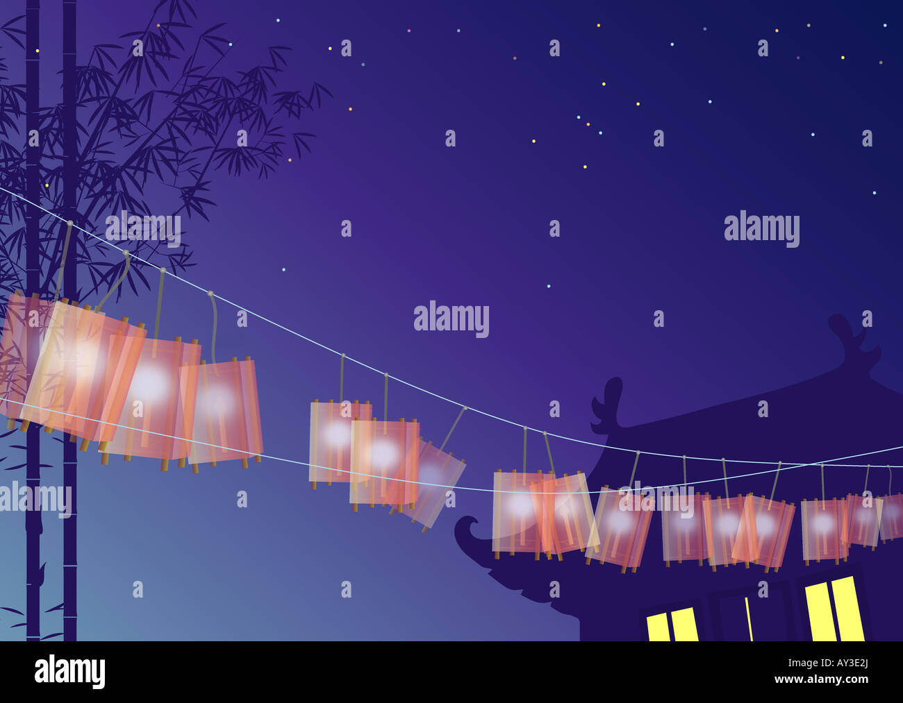 Lanterns hanging on a rope Stock Photo - Alamy