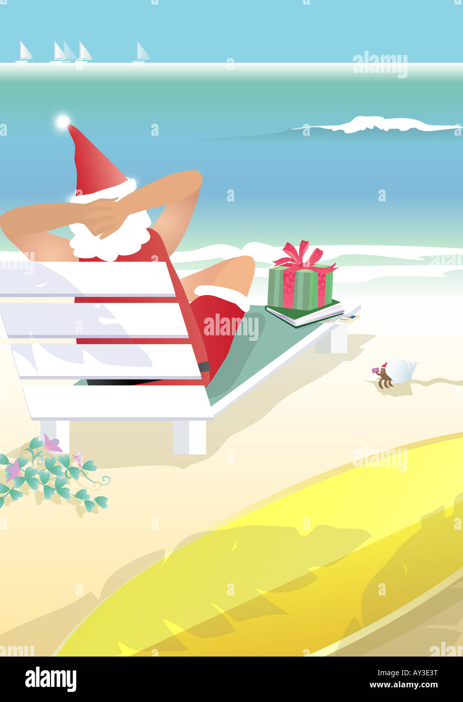 Rear view of Santa Claus sitting on a lounge chair Stock Photo - Alamy