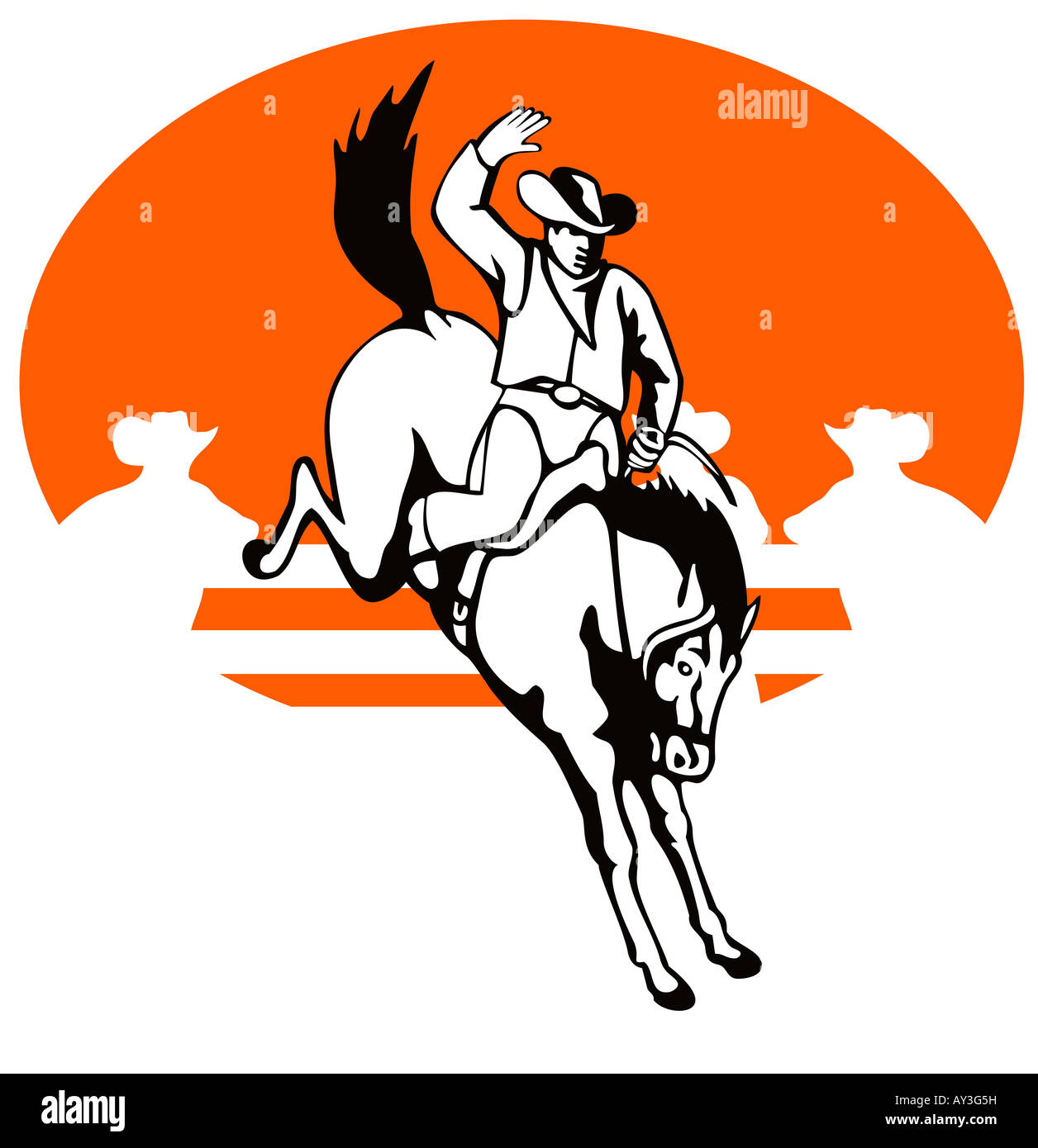 Rodeo cowboy riding a bucking bronco Stock Photo - Alamy