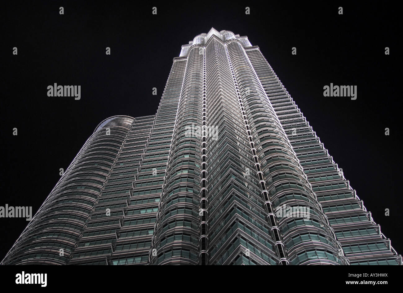 Landscape night shot of illuminated Petronas Twin Towers Kuala Lumpur ...