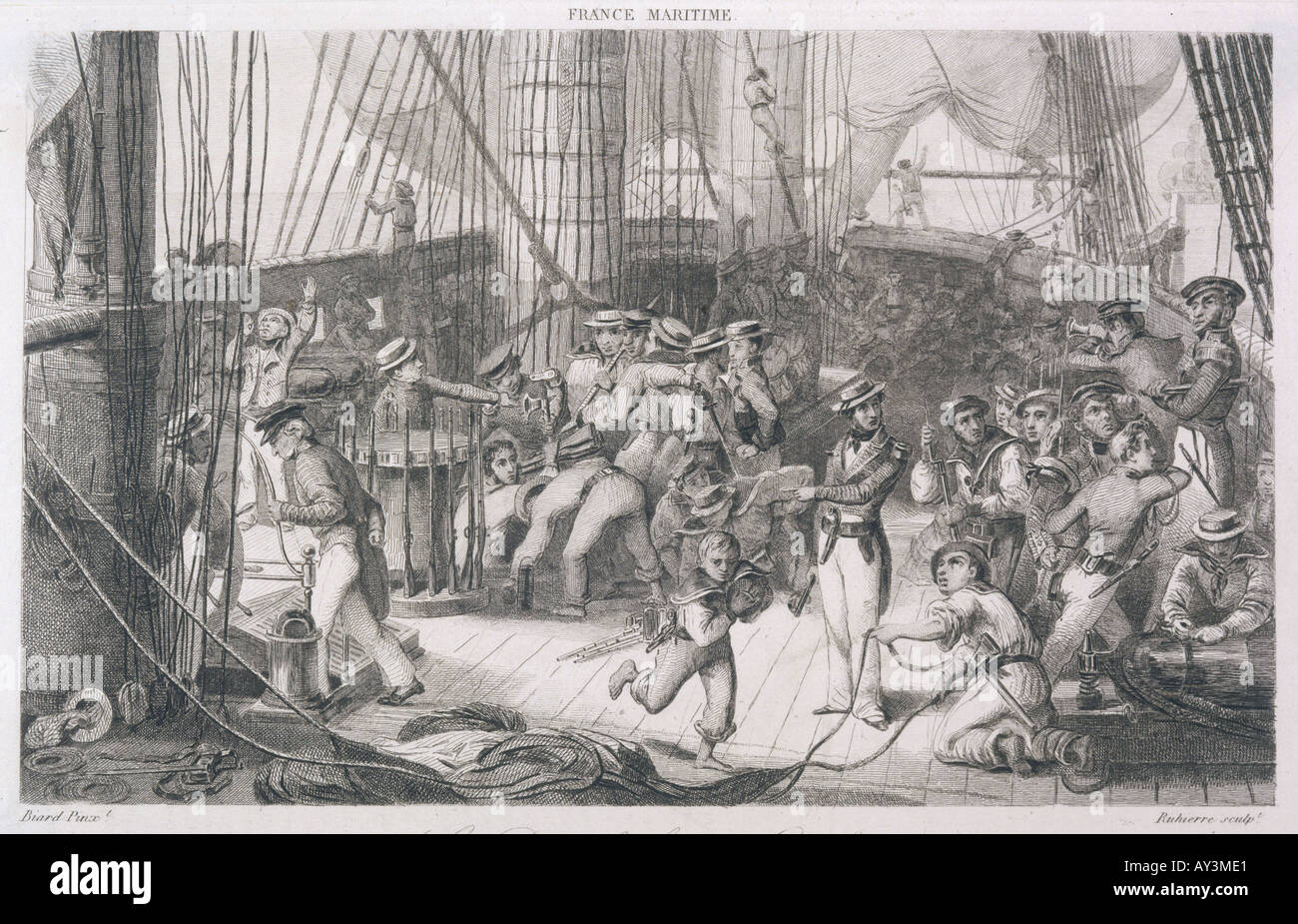 French Warship In Battle Stock Photo - Alamy