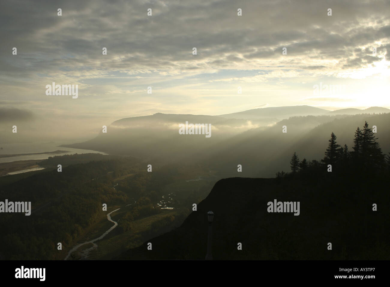 Sunrise over Crown Point and the Columbia River Gorge near Portland ...