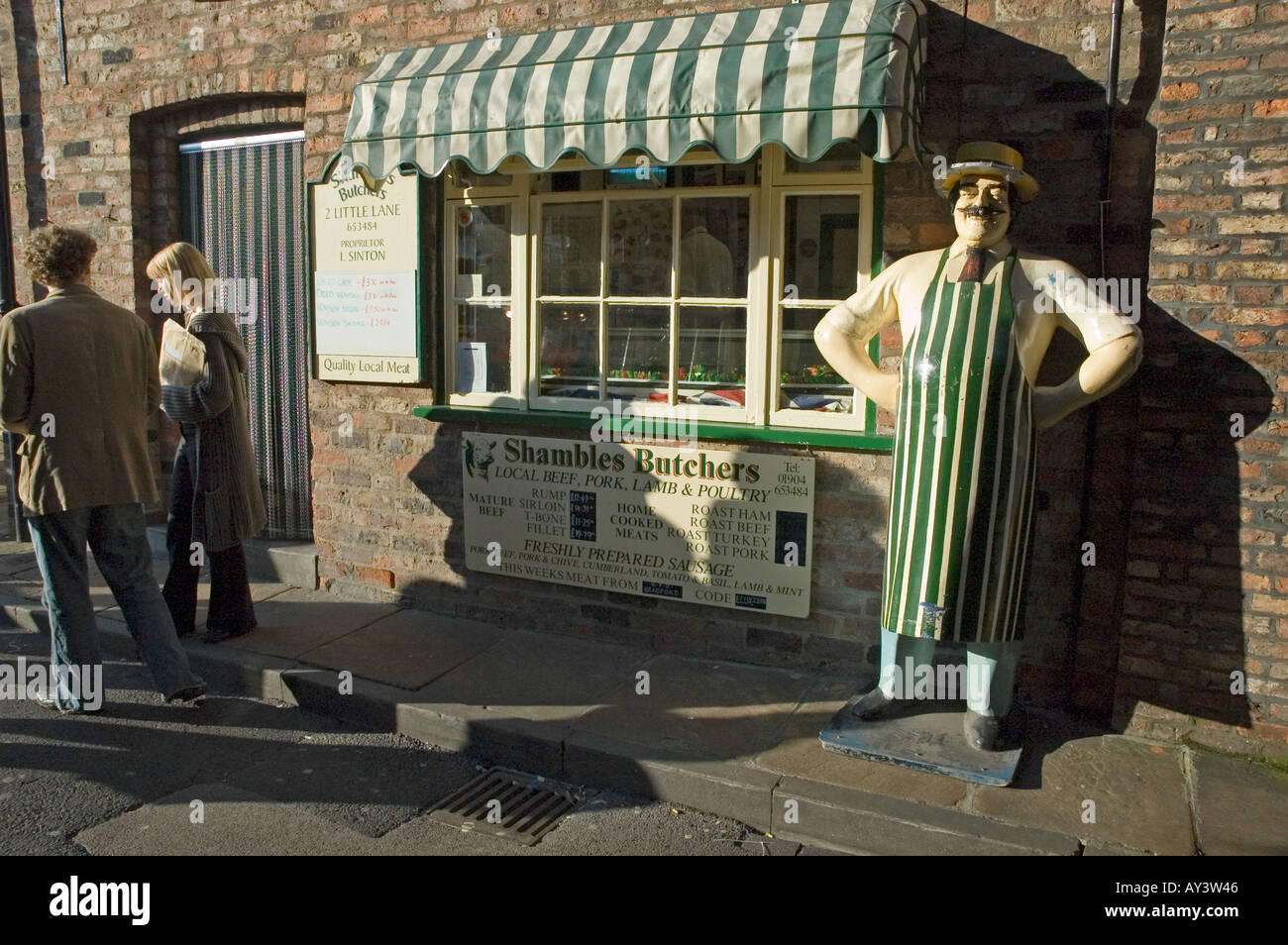 Life size model of a butcher outside the Shambles Butchers York Stock ...