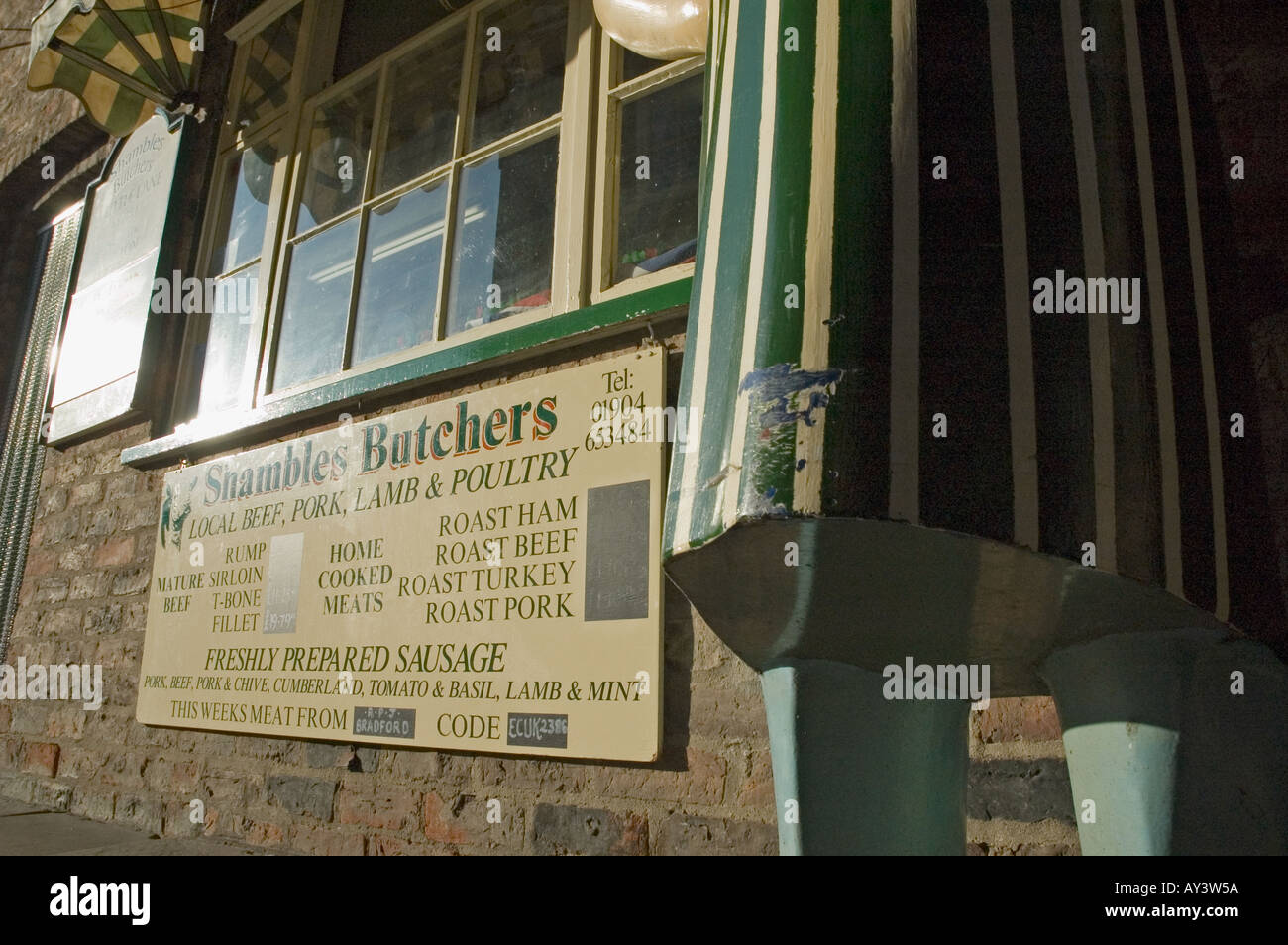 Life size model of a butcher outside the Shambles Butchers York Stock ...