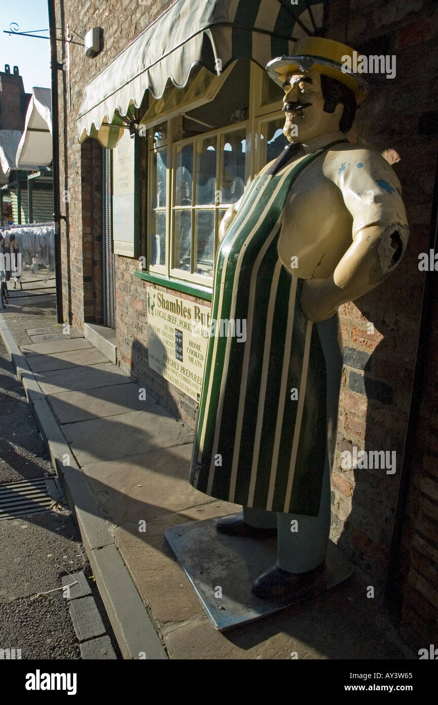 Life size model of a butcher outside the Shambles Butchers York Stock ...