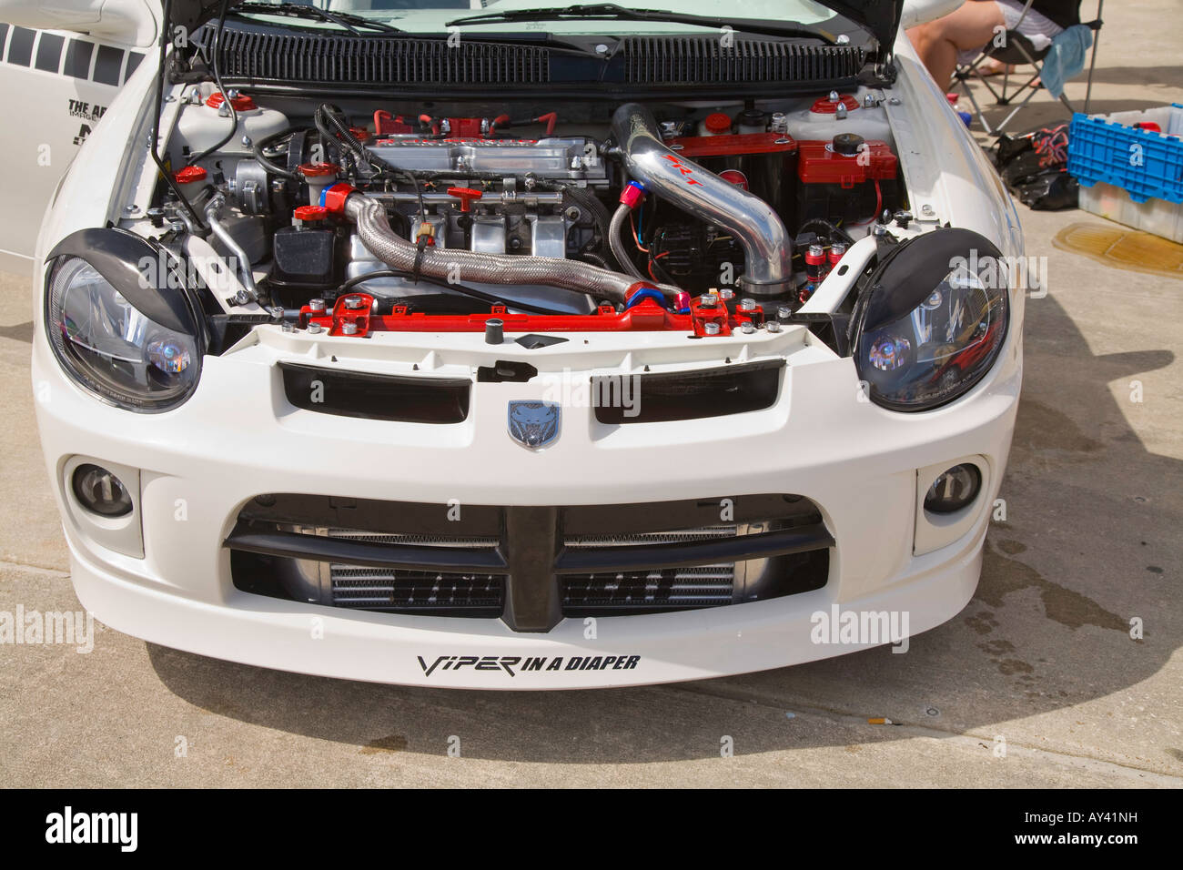 Enthusiasts at American car show modified cars with large stereo car ...
