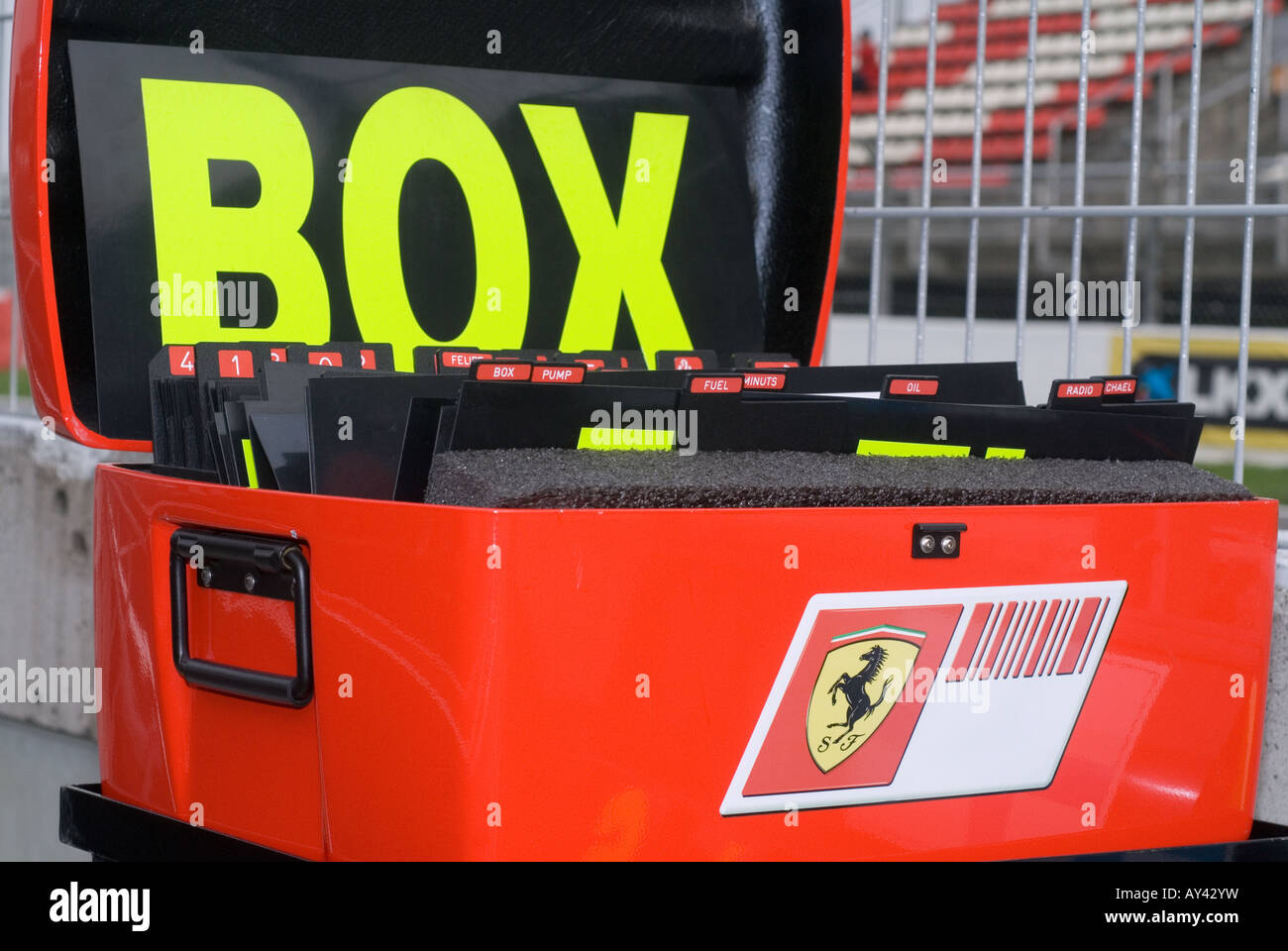 Ferrari numbers box at the Formula 1 testing sessions on the Circuit de ...