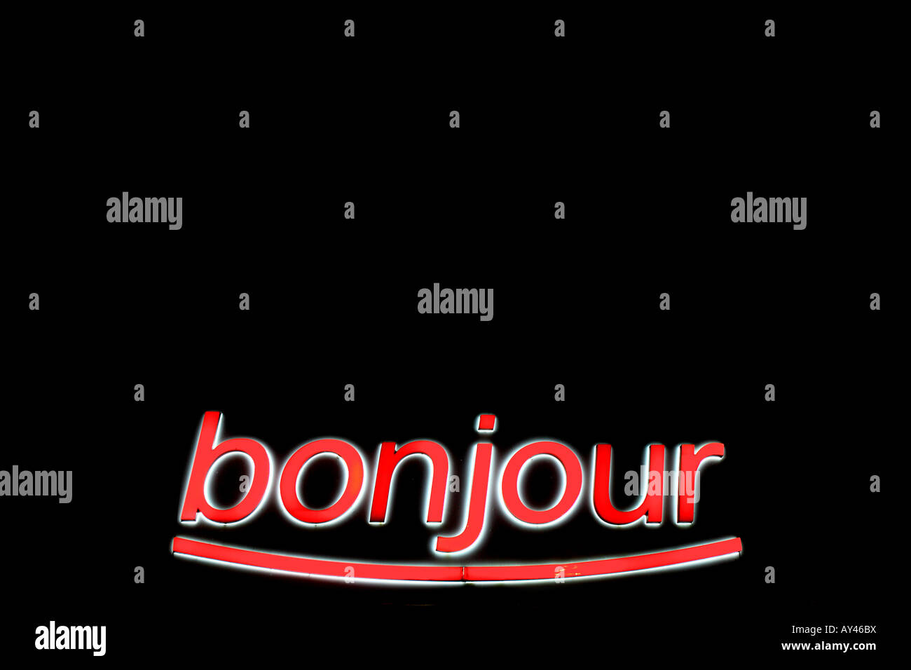 A sign reading Bonjour is seen at a petrol station in France Stock ...