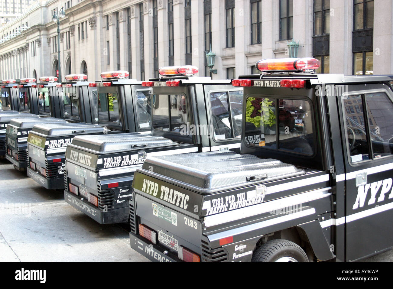 New York Police Department Traffic vehicles parked ourside the station ...