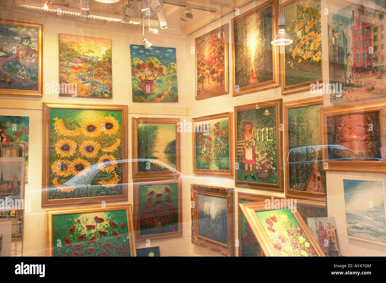 Paintings in Gallery Window Stock Photo - Alamy