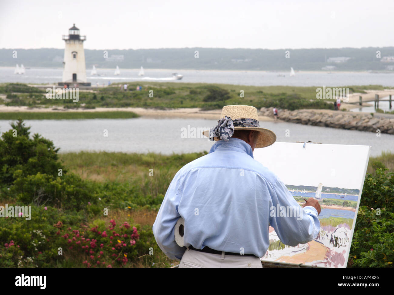 An artist painting in Edgartown on Marthas Vineyard Stock Photo - Alamy