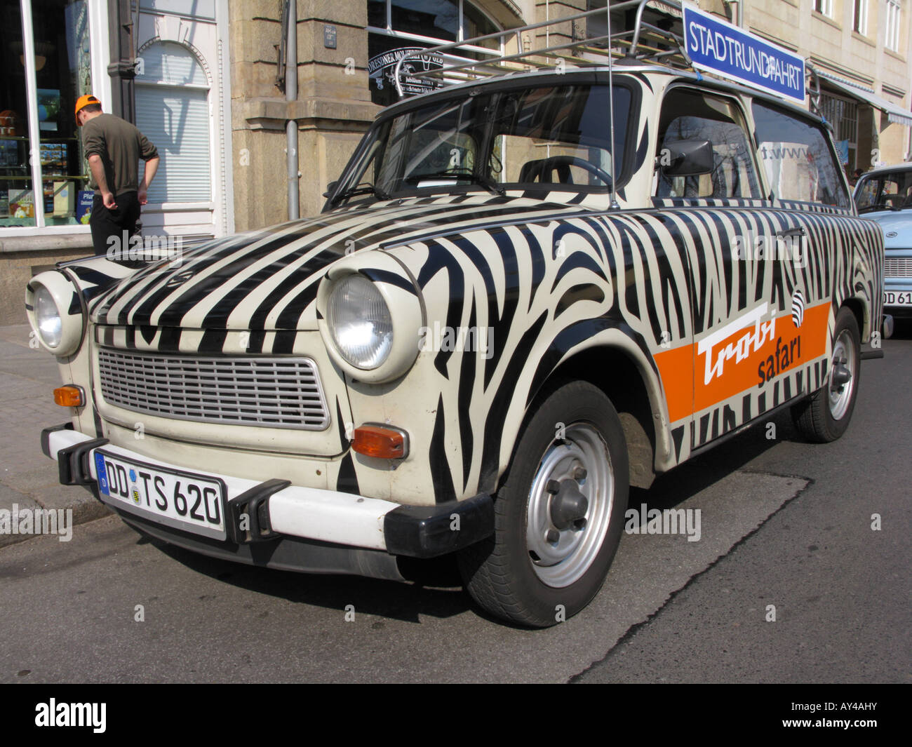 Original East German Trabant car painted with stripes and used as ...