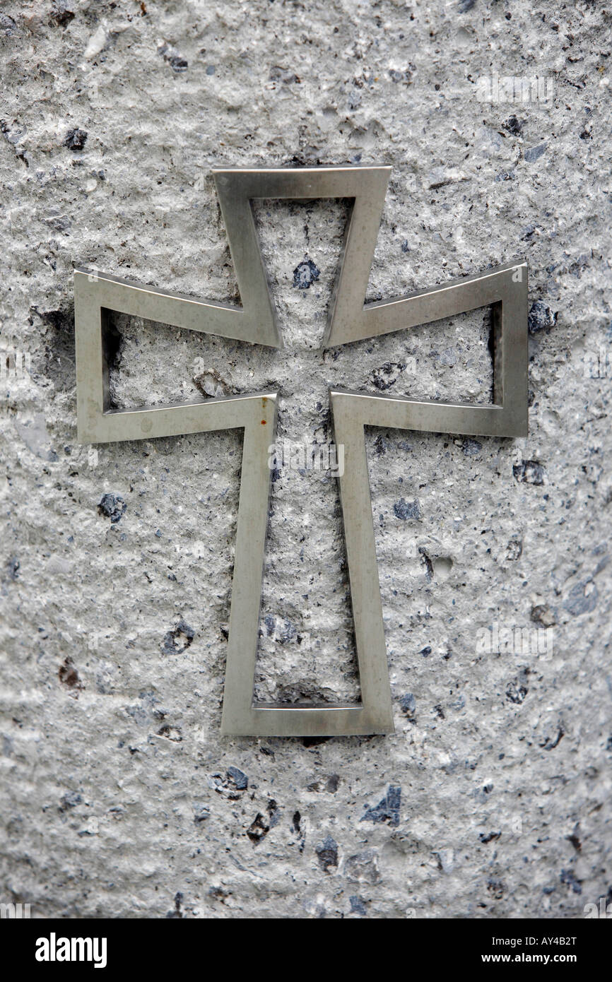 Stainless steel crucifix, mounted on a wall Stock Photo - Alamy