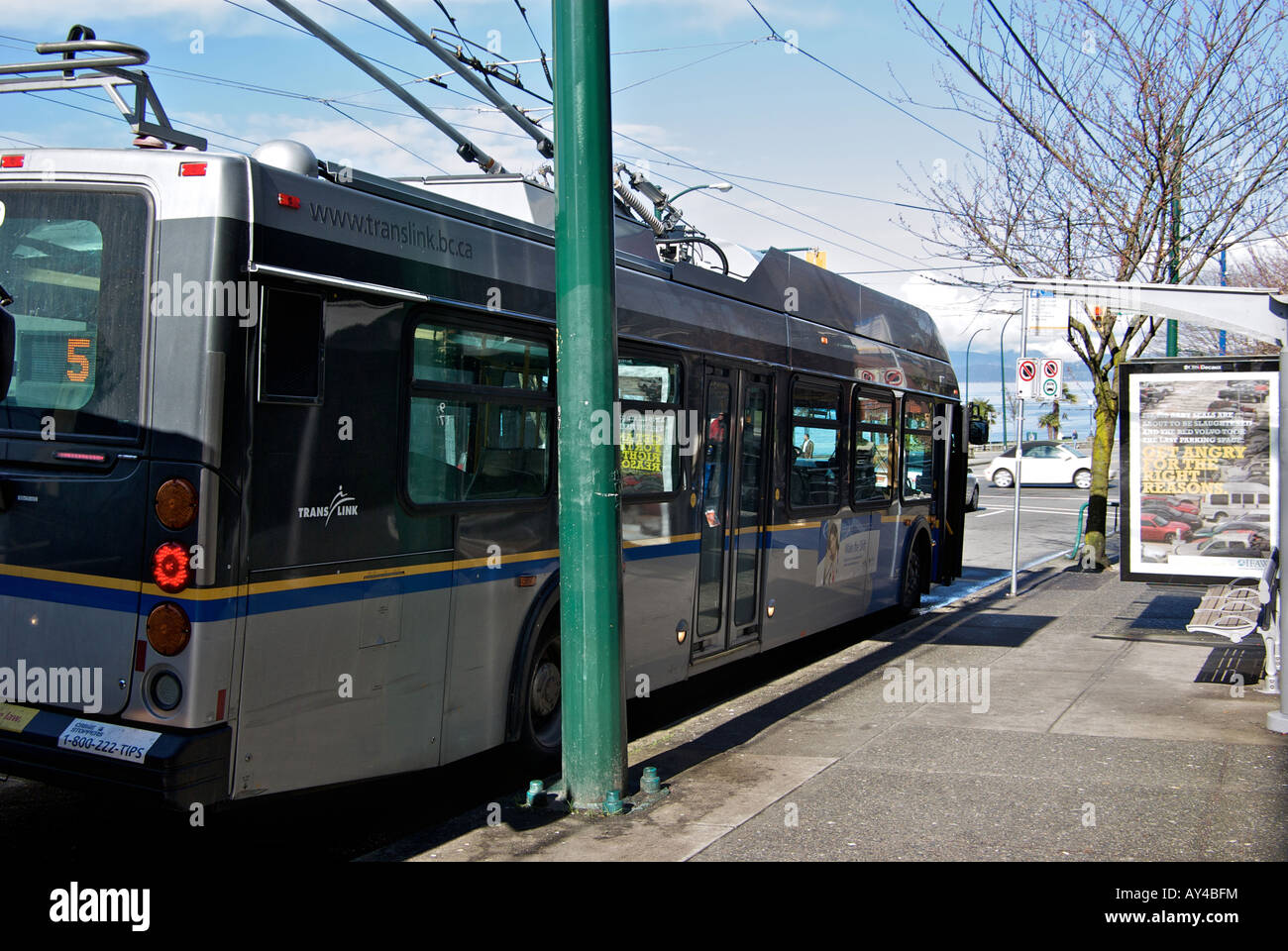 Transit electric trolley bus in West End of Vancouver British Columbia ...