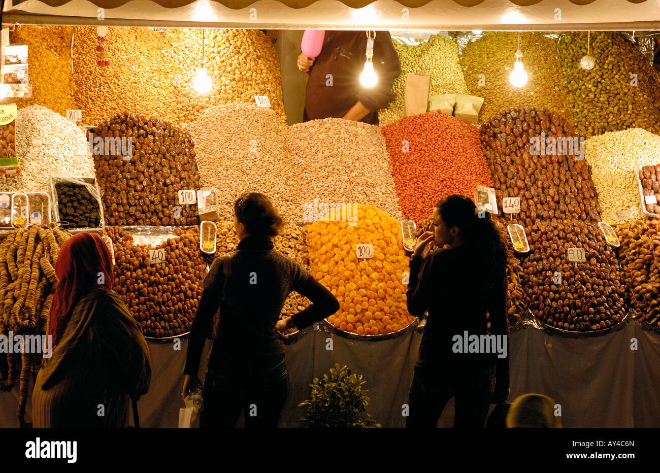 Dried fruit and nut stall at Djemaa el Fna square Marrakech Morocco ...