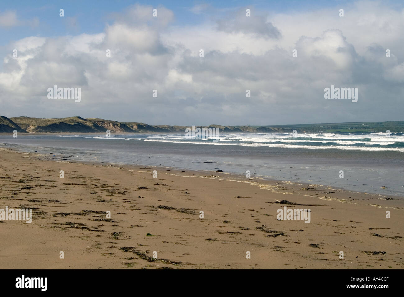 dh DUNNET BAY CAITHNESS Stormy waves breaking on sandy beach wild ...