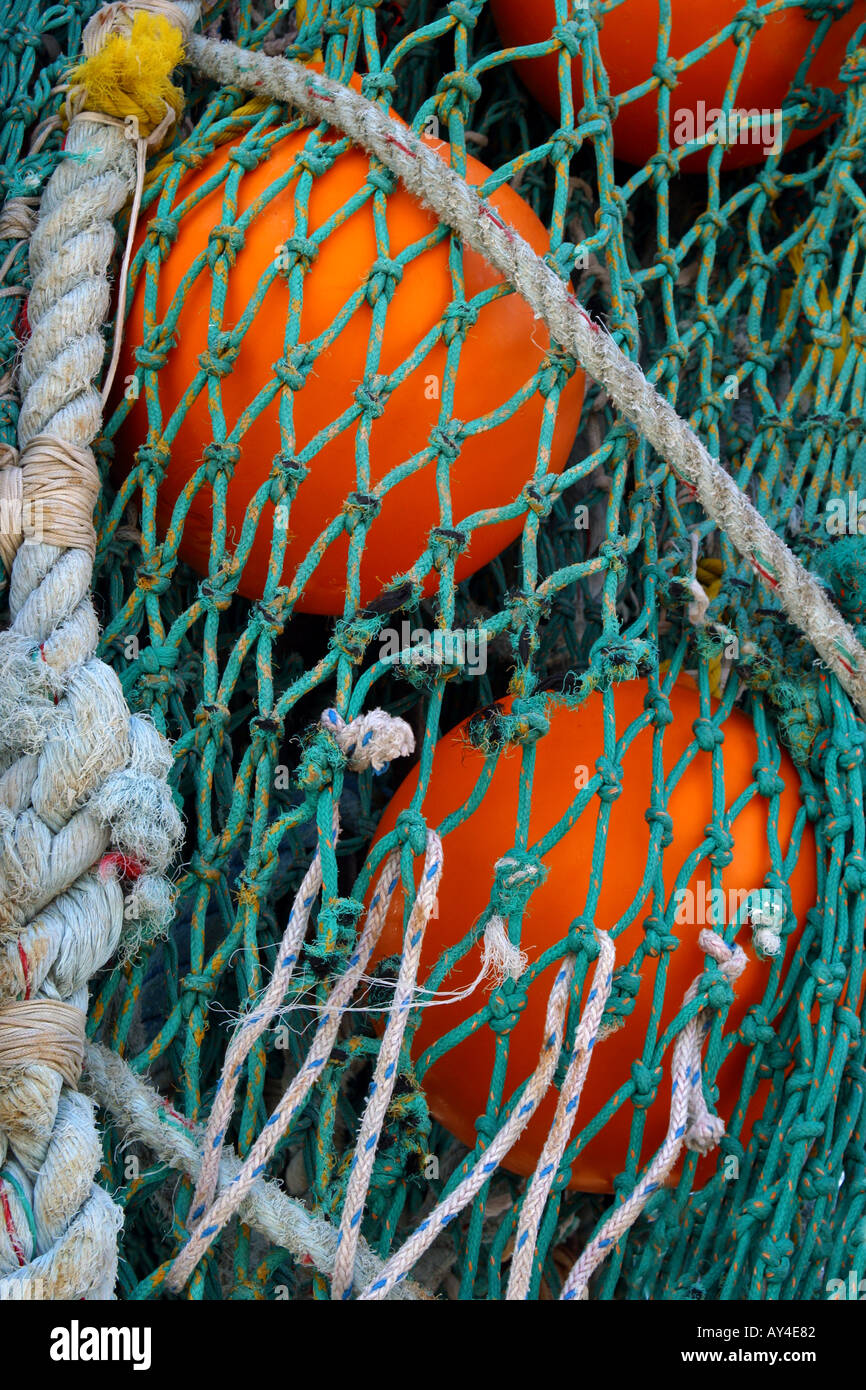 Fishnets and floats on a fishing boat in Oregon Stock Photo - Alamy